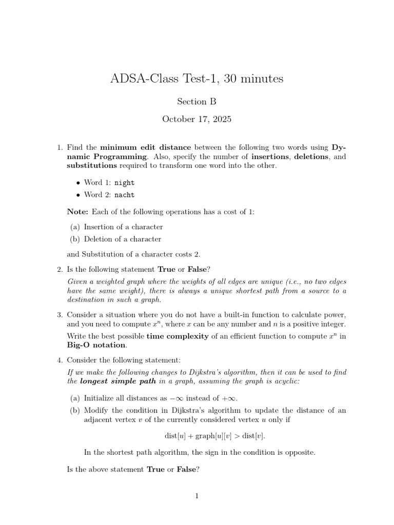 Adsa Question Tex Section A | PDF | Algorithms And Data Structures ...