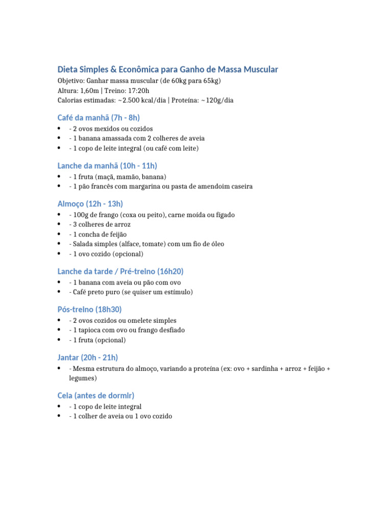 Dieta Ganho Massa Simples Economica | PDF