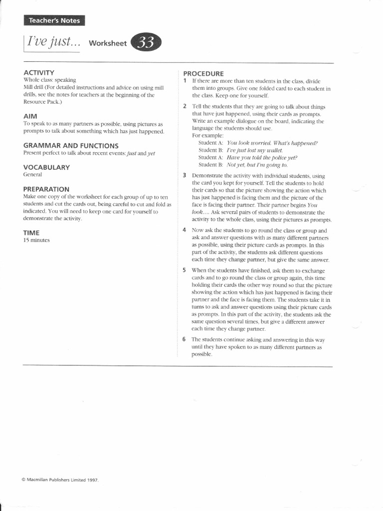 Present Perfect Just Yet Already - PDF Instructions | PDF