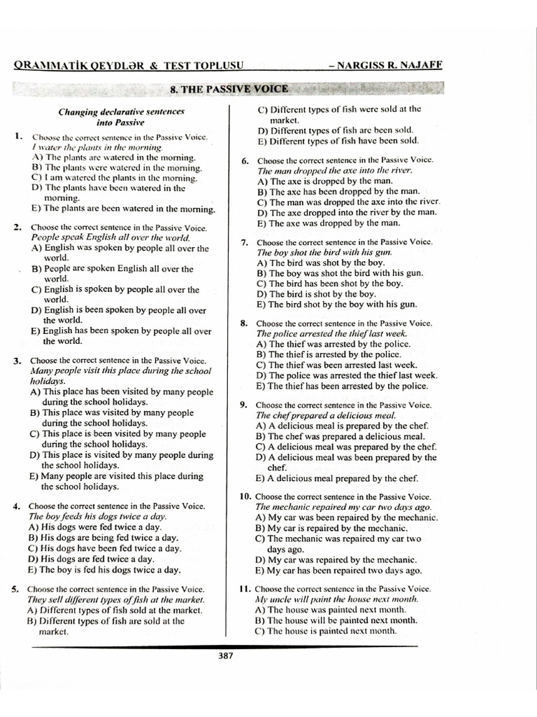 Passive Voice Test | PDF