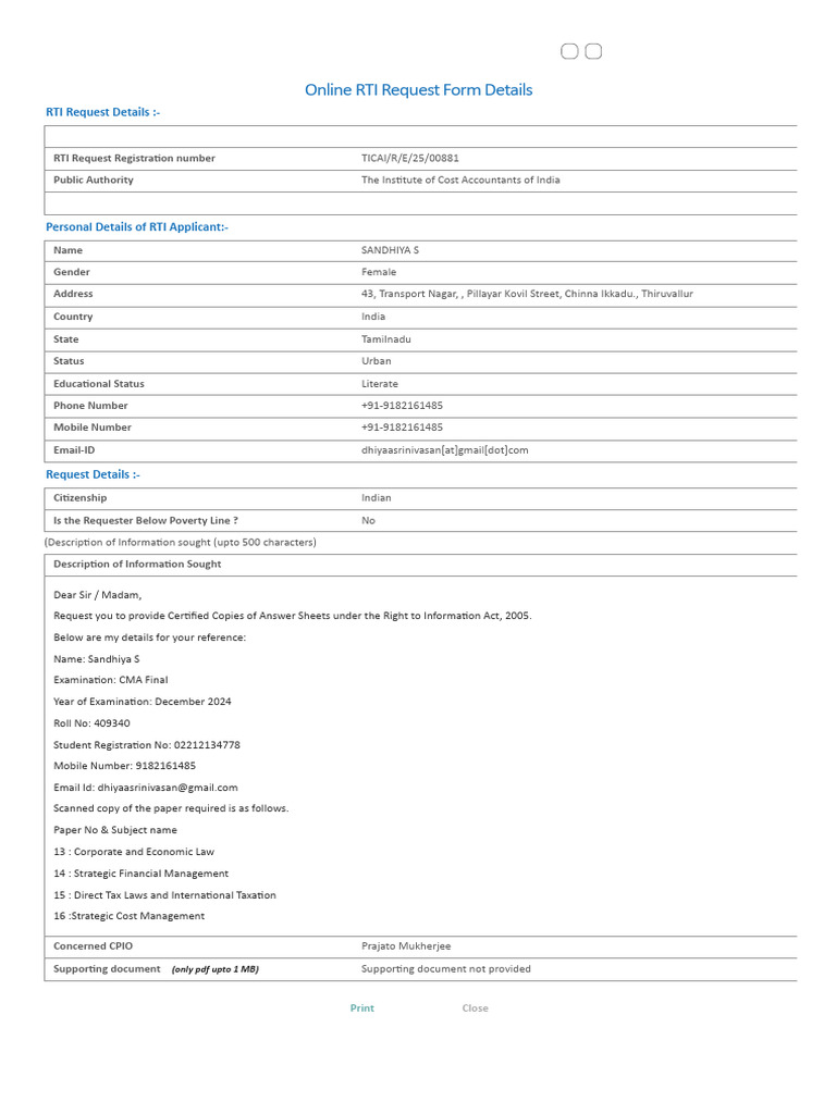 RTI Online - Request - Appeal Form Details | PDF