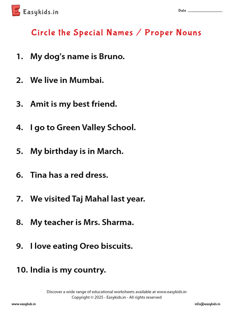 Circle the Special Name or Proper Noun | PDF