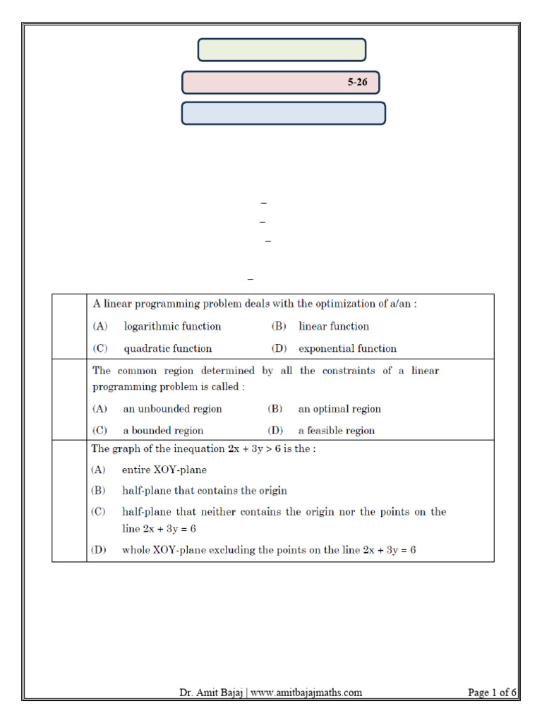 12q. Class Xii Linear Programming Problems Self-Assessment Test | PDF ...