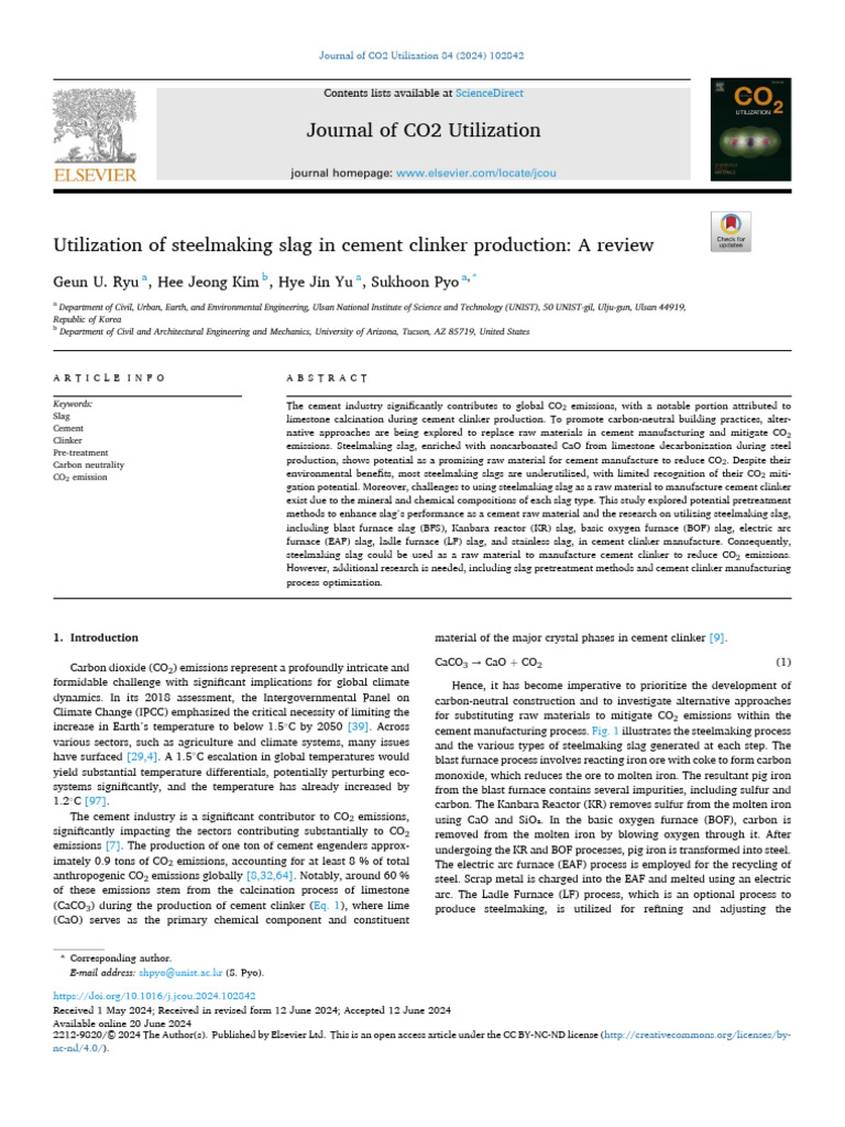 in q10 Utilization of Steelmaking Slag in Cement Clinker PR - 2024 ...
