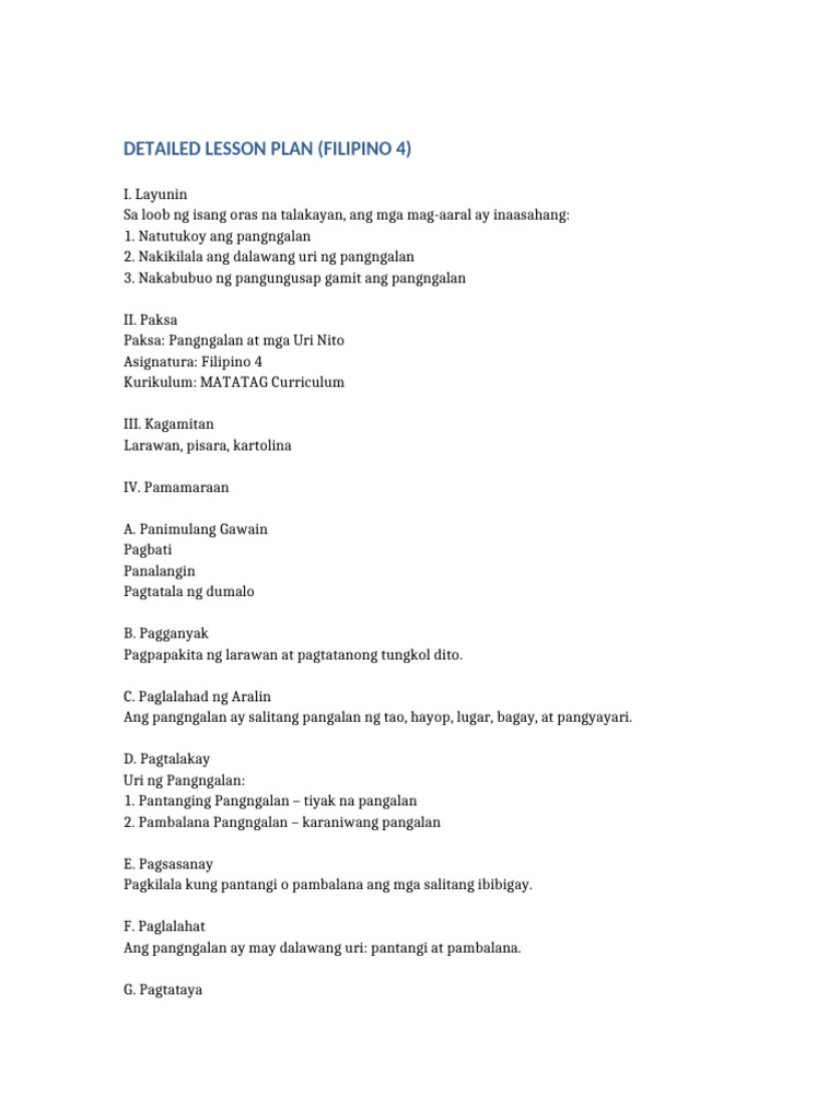 Filipino 4 Lesson Plan Pangngalan (1) | PDF
