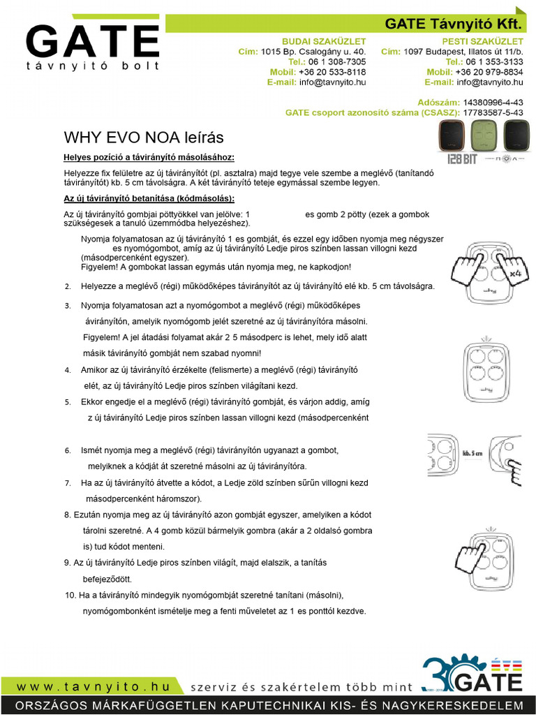 WHY EVO NOA Távirányító Programozás | PDF