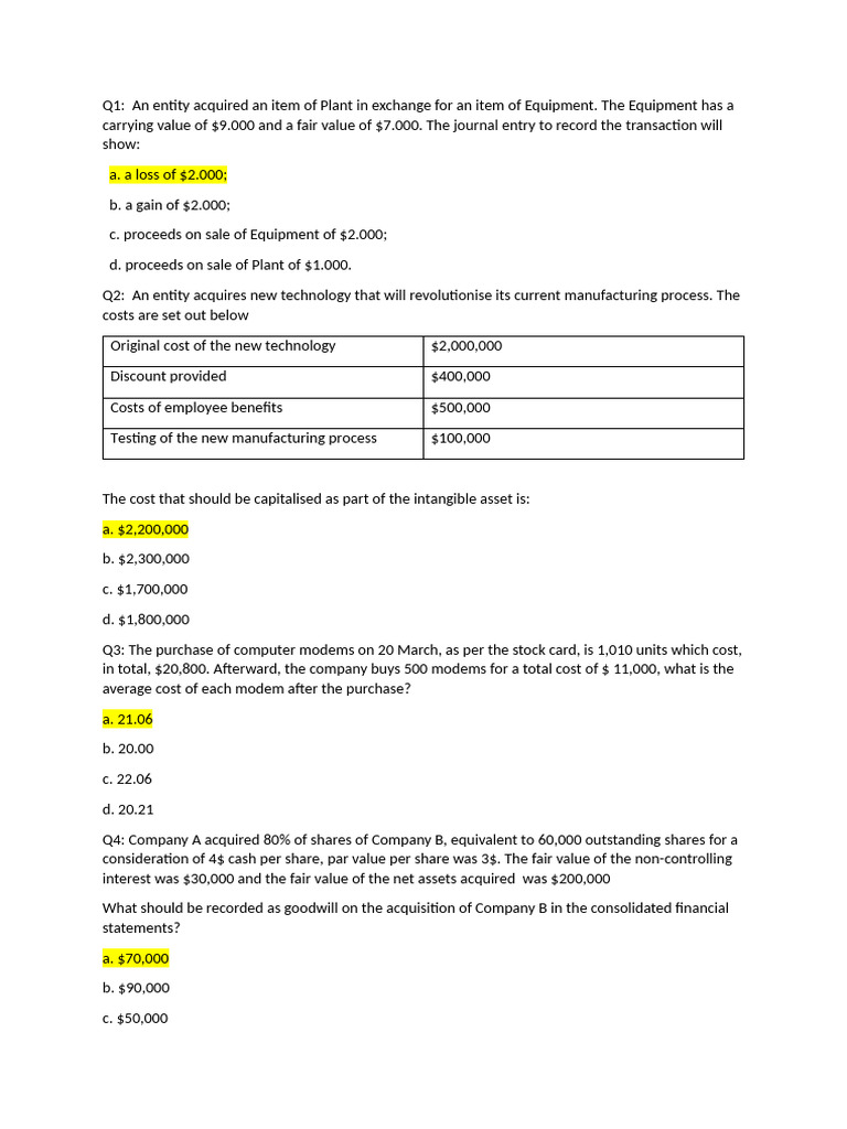 Accounting Transactions and Goodwill Calculations | PDF | Goodwill ...