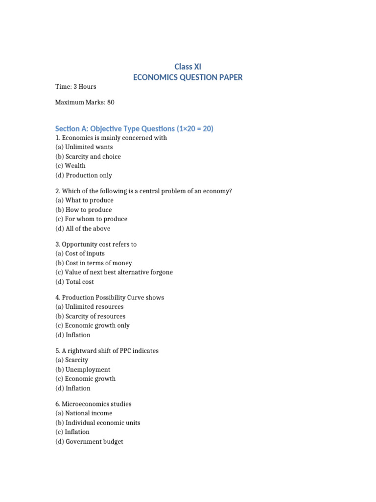 CBSE Class 11 Economics Question Paper | PDF | Economics | Mean