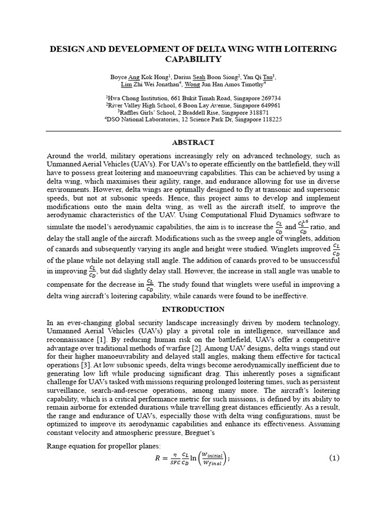 Delta Wing UAV Design for Enhanced Loitering | PDF | Lift (Force ...