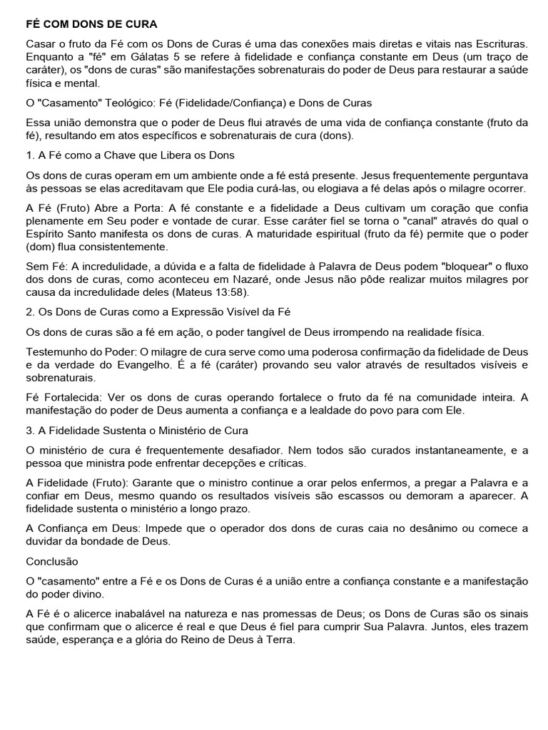 fé e dons de cura | PDF | Fé | Presente espiritual