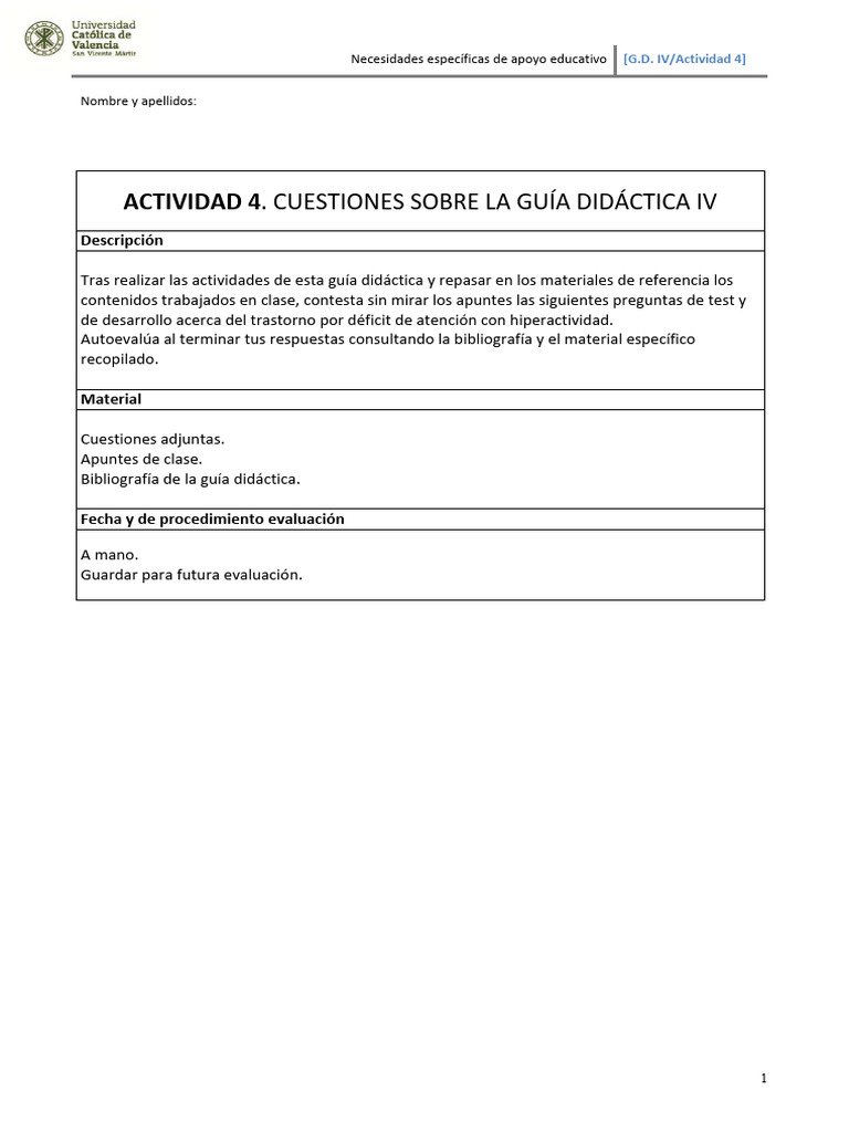 ACTIVIDAD 4. Cuestiones TDA-H | PDF | Desorden hiperactivo y deficit de ...