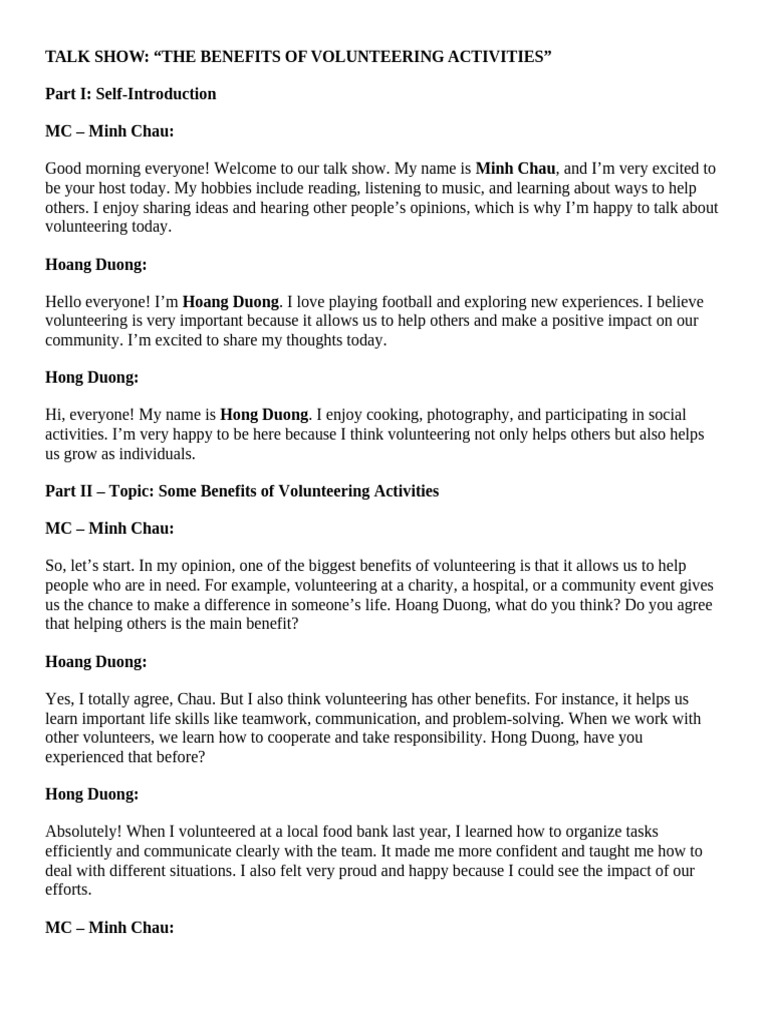 TALK-SHOW-THE-BENEFITS-OF-VOLUNTEERING-ACTIVITIES (1) | PDF ...