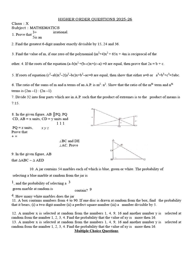 Higher Order Math Questions 2025-26 | PDF | Numbers | Zero Of A Function