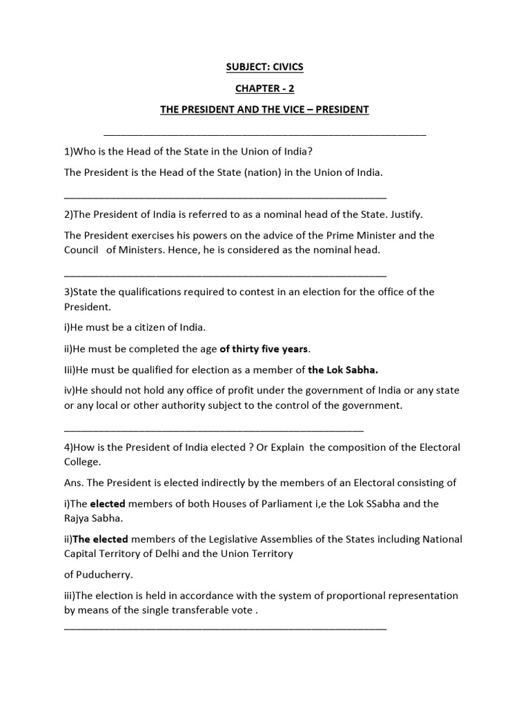 10th Civics Chapter -2 Notes(1) | PDF | Impeachment | Government Of India