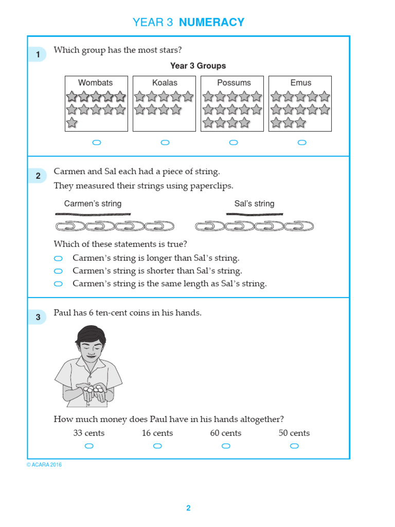 Year 3 Numeracy Practice Questions | PDF