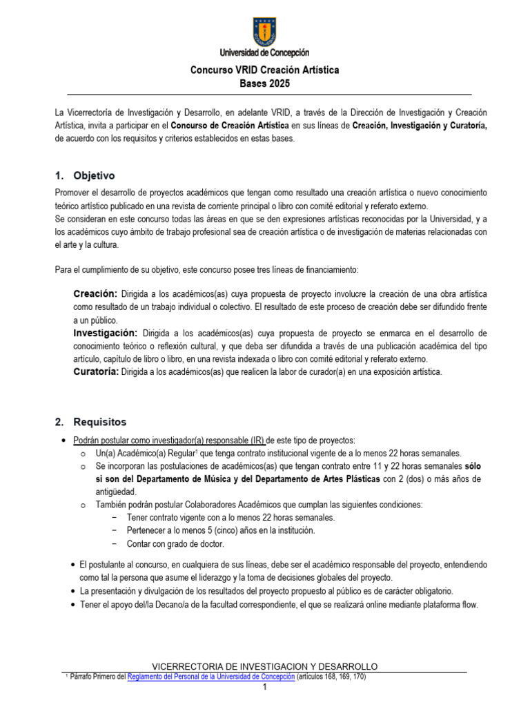 Bases2025 Vrid Creacion Artistica Udec | PDF