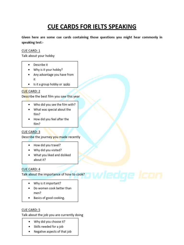 IELTS Speaking Cue Cards Guide | PDF | Psychological Concepts