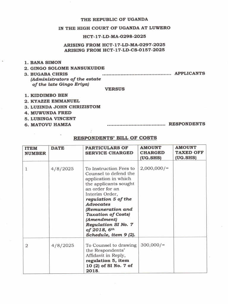 Bill of Costs | PDF