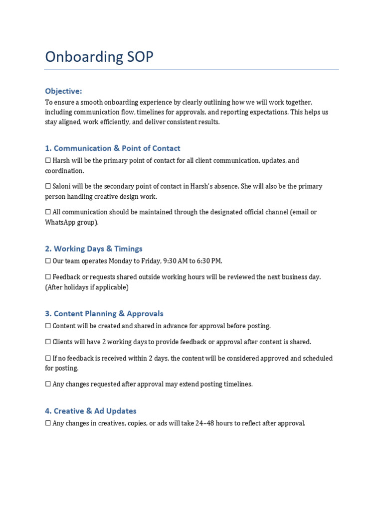 Onboarding SOP for Client Collaboration | PDF