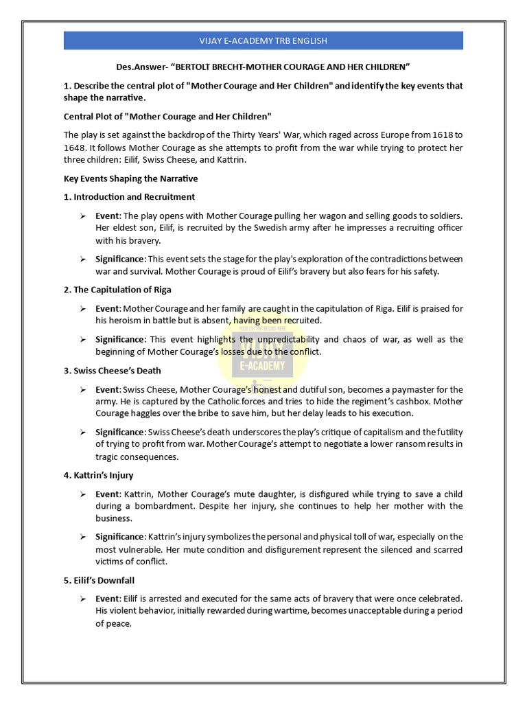 Mother Courage: Key Plot Events & Themes | PDF | Hero