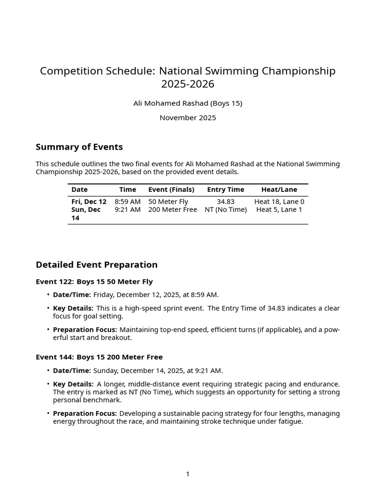 National Swimming Championship 2025-2026 Schedule | PDF