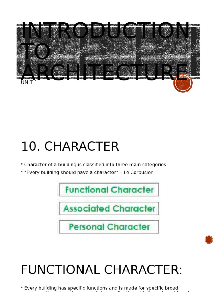 Character - INTRODUCTION TO ARCHITECTURE - Part 04 | PDF | Building