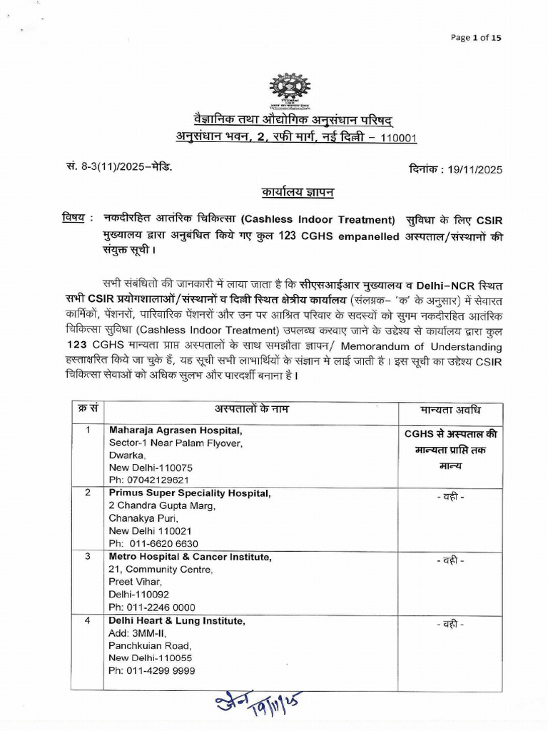 Cashless Hospitals-Nov 2025 | PDF
