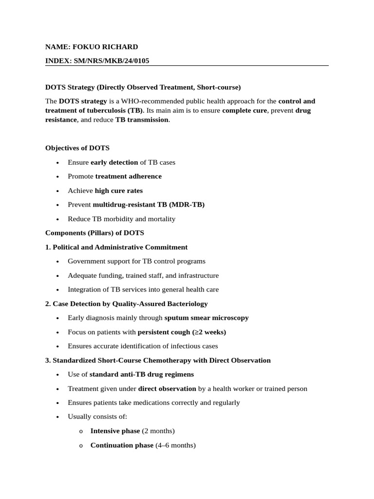 DOTS Strategy for Tuberculosis Control | PDF