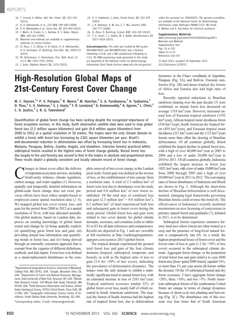 Global Forest Cover Change 2000-2012 | PDF | Forests | Deforestation