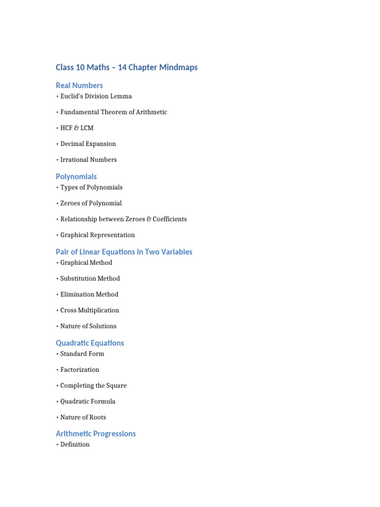 Class 10 Maths Mindmaps 14 Pages-1 | PDF