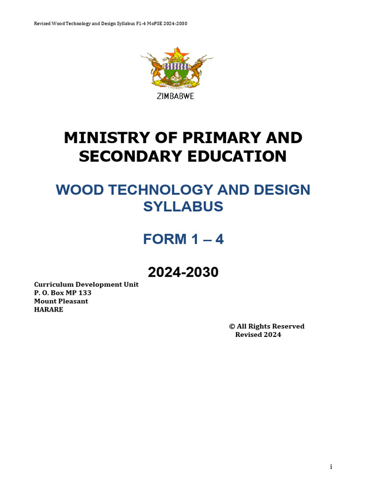 Revised Wood Technology and Design Syllabus Form 1-4 | PDF ...