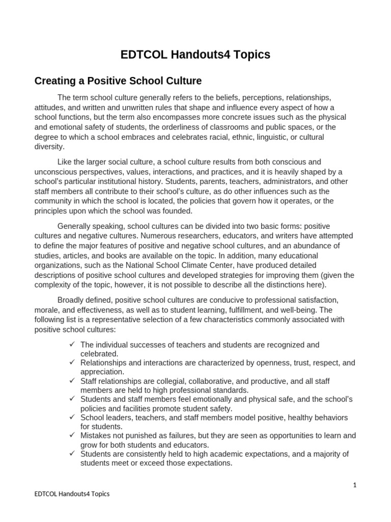 Building a Positive School Culture | PDF | Teachers | Schools