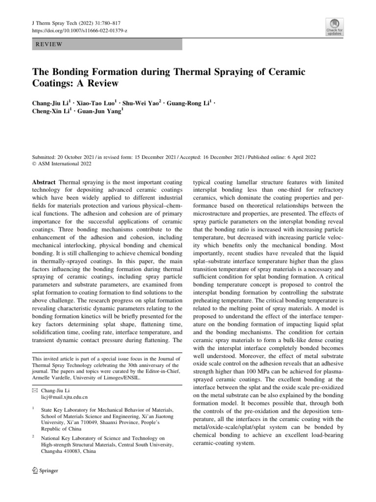 Bonding Formation During Spraying Ceramic Coating | PDF | Ceramics ...