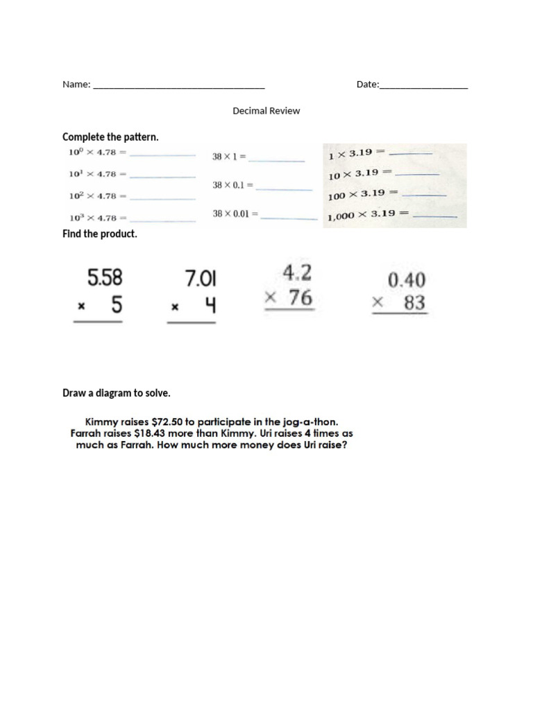 Decimal Review and Problem Solving | PDF