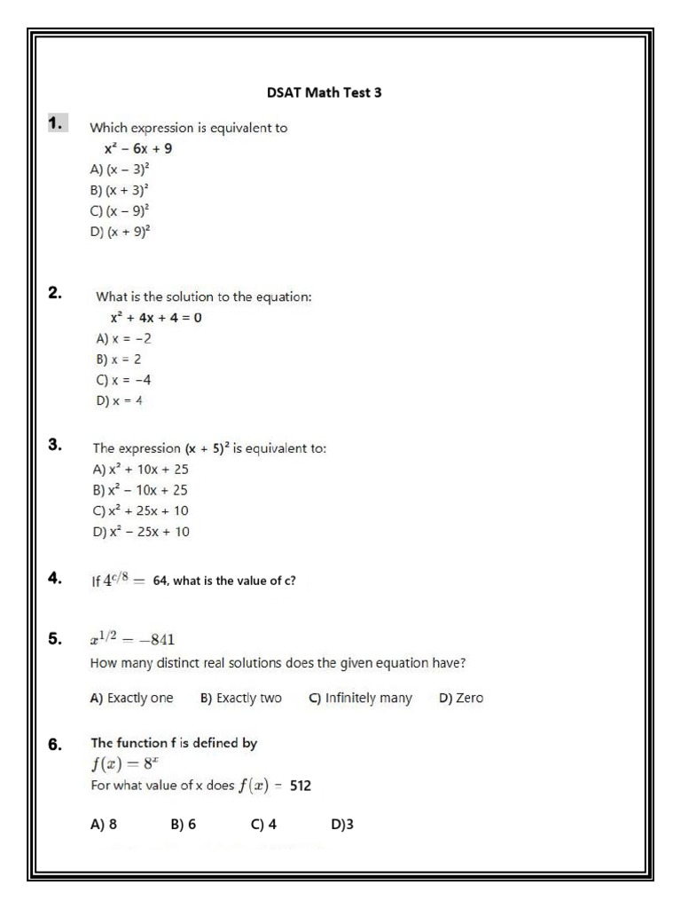 DSAT Math Test 3 | PDF