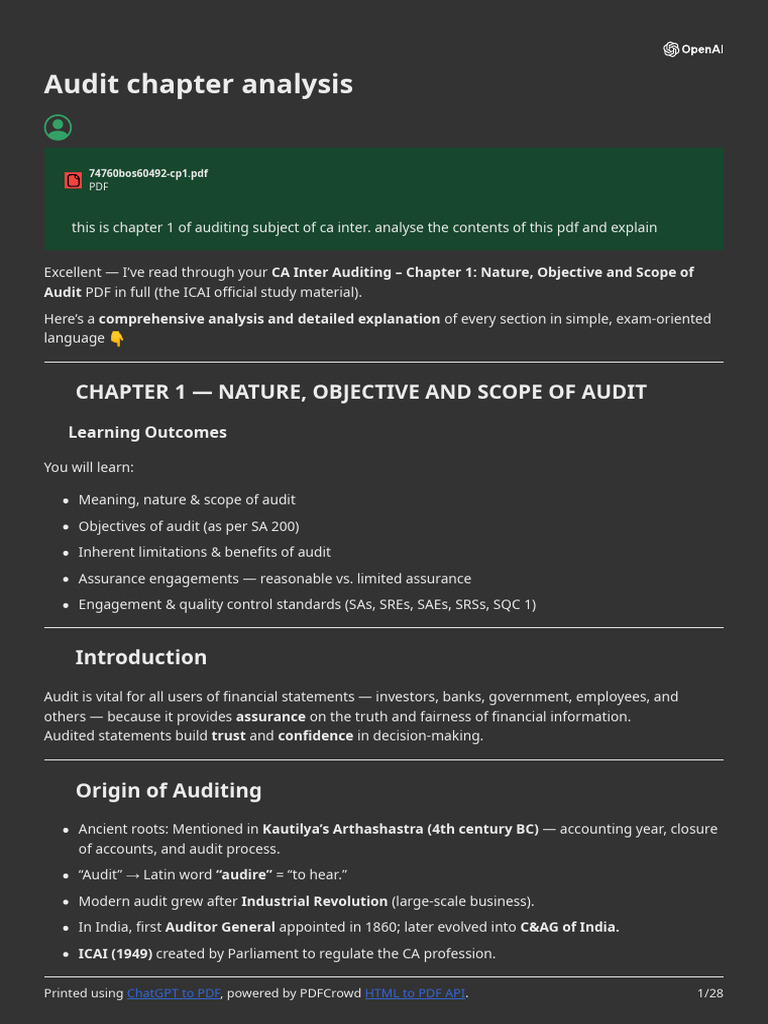 CA Inter Auditing: Chapter 1 Overview | PDF | Audit | Financial Audit
