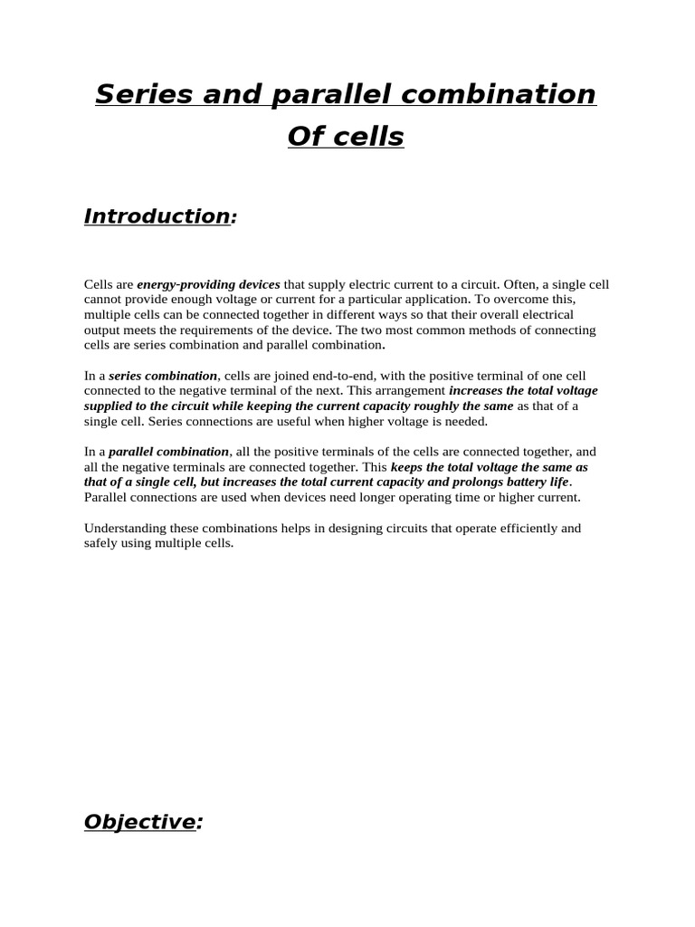 Series vs. Parallel Cell Combinations | PDF | Series And Parallel ...