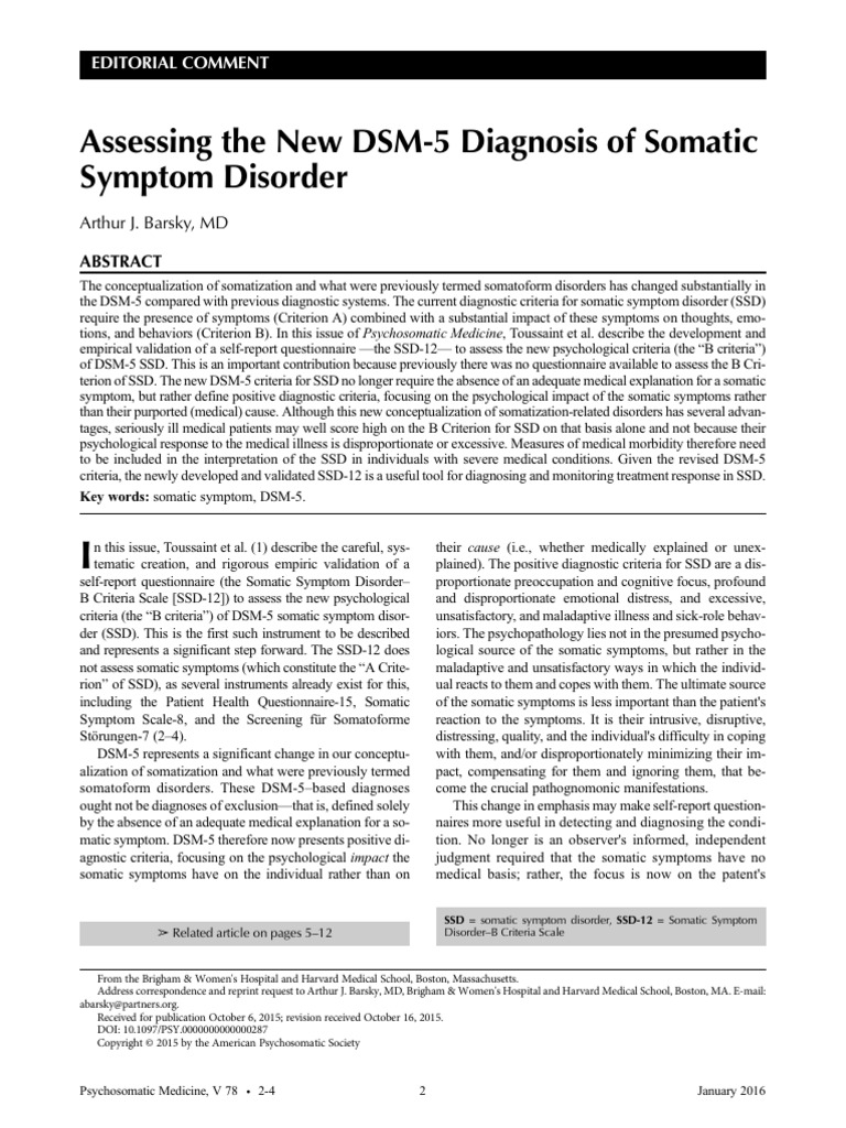 DSM-5 Somatic Symptom Disorder Insights | PDF | Dsm 5 | Mental Disorder