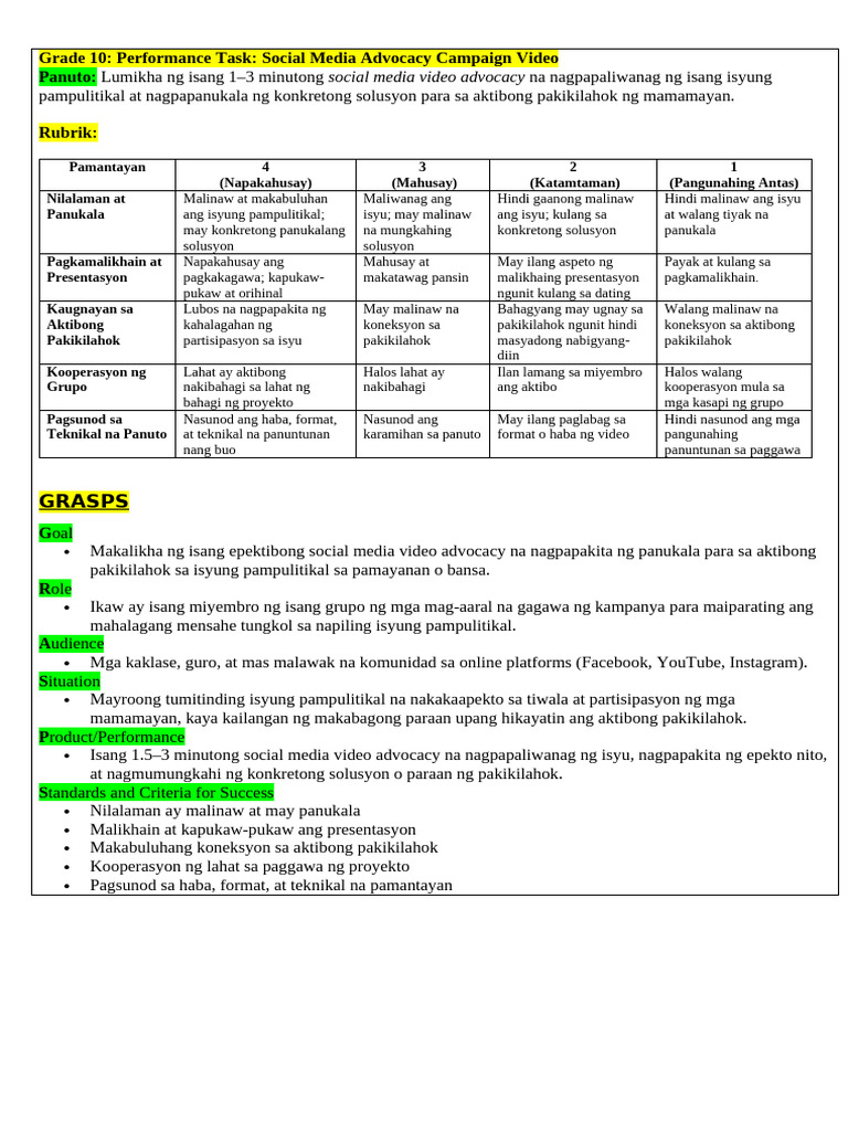 Grade 10 Peta q2 | PDF