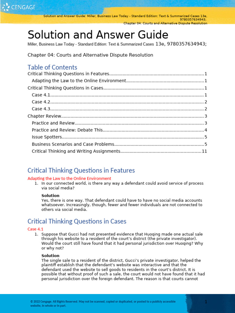 Courts and ADR: Business Law Solutions | PDF | Lawsuit | Arbitration