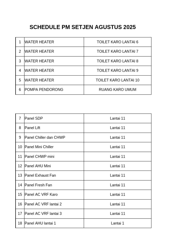 August 2025 PM Schedule Overview | PDF