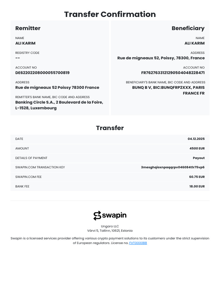 Transfer Confirmation for Ali Karim | PDF | Services (Economics ...