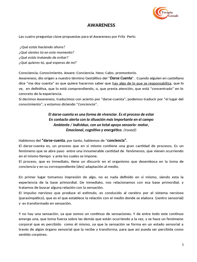 Darse Cuenta | PDF | Sentidos | Las emociones