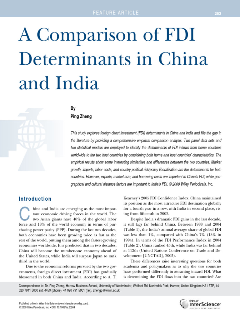 A Comparison of FDI Determinents in India and China | PDF | Foreign ...