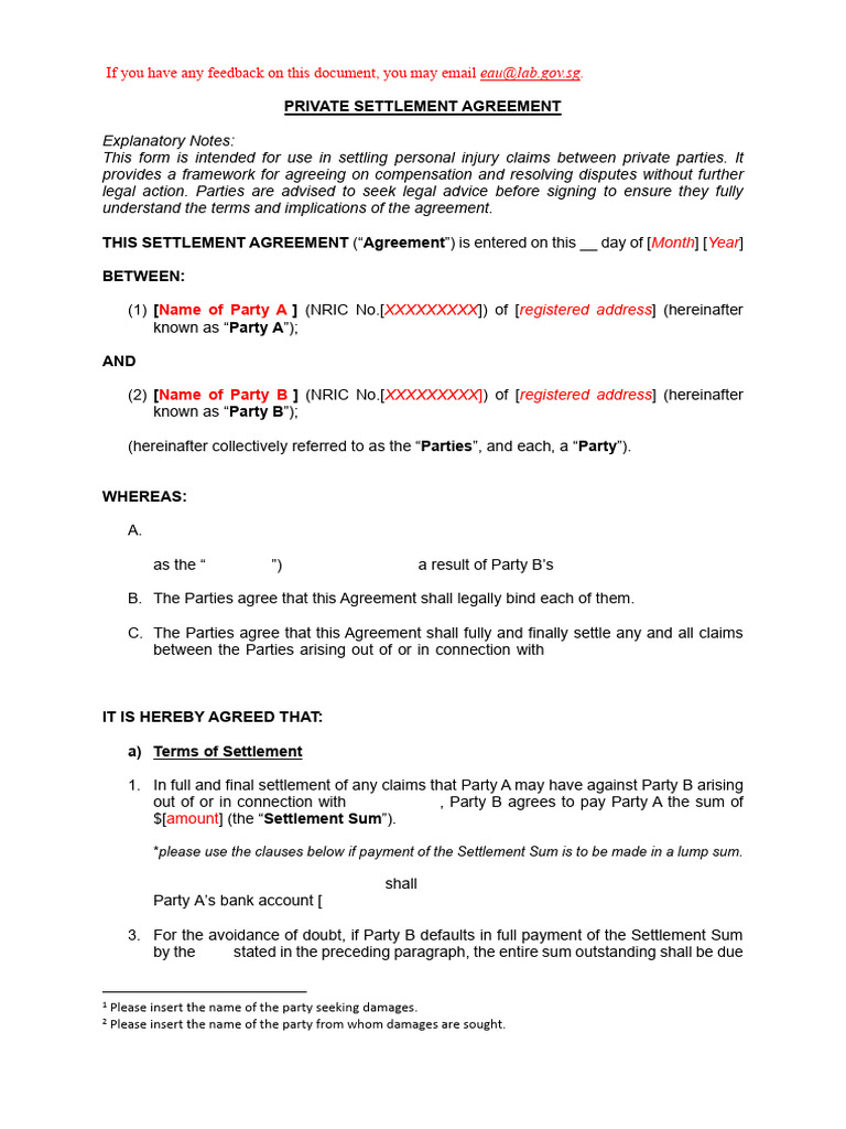 Settlement Agreement Template For Personal Injury Cases | PDF | Justice ...