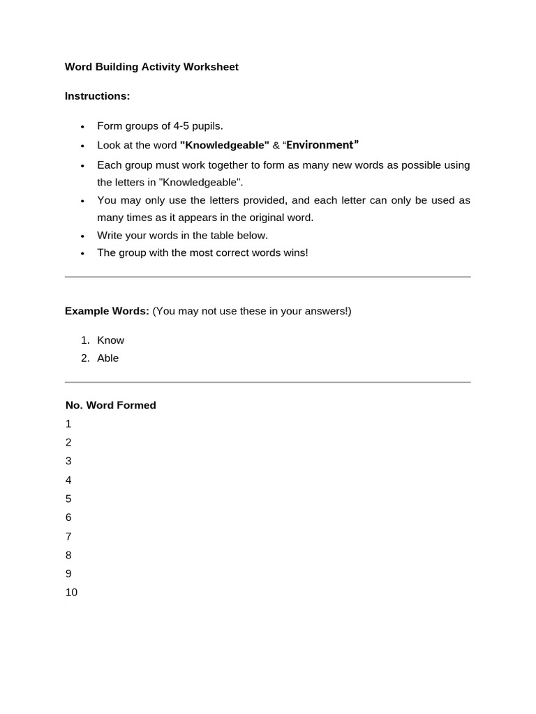 Word Building Activity Worksheet | PDF