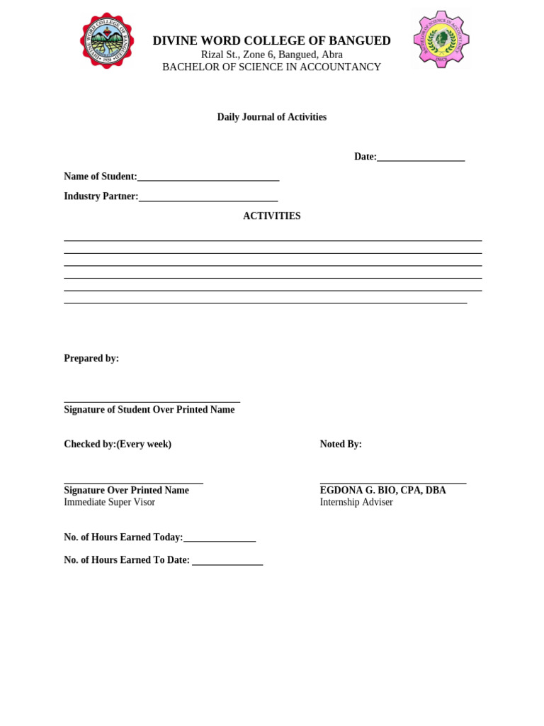 Accountancy Internship Journal Template | PDF