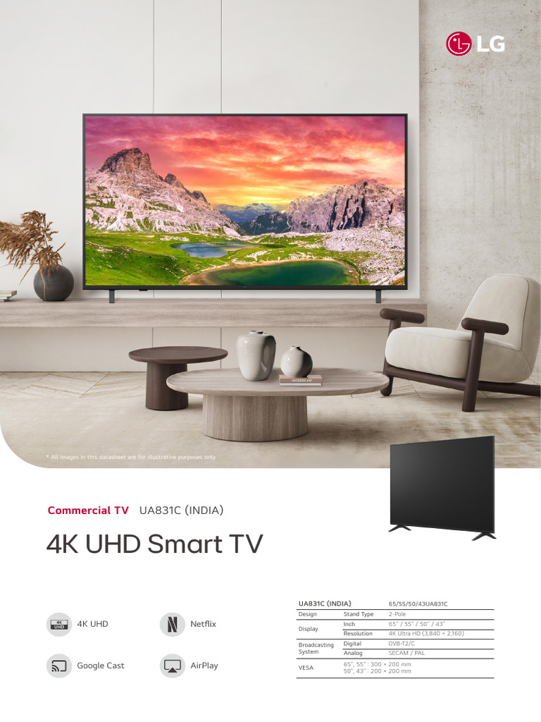 LG UA831C 4K UHD Smart TV Specs | PDF | Display Resolution | Television