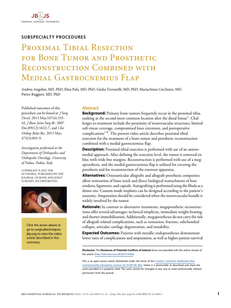 Proximal Tibial Resection for Bone Tumor and Prosthetic Reconstruction ...