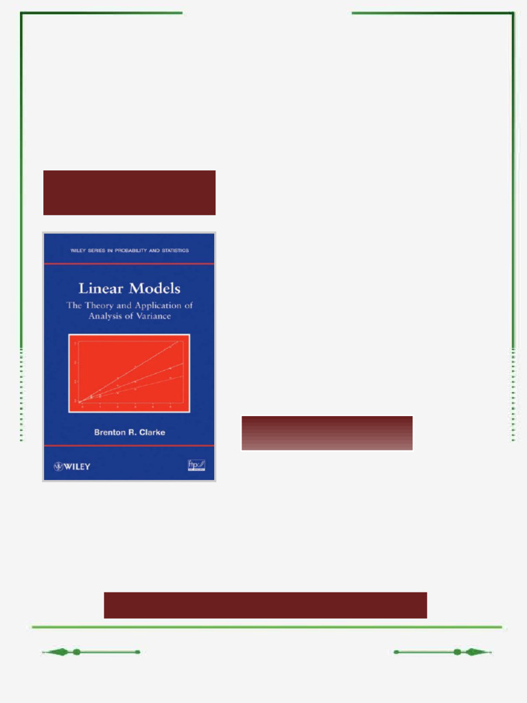 Linear models the theory and application of analysis of variance 1st Edition Brenton R. Clarke ...